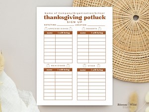 Thanksgiving Potluck Sign up Sheet Template, Sign up Sheet for Food, Printable Sign up Sheet for Potluck, Editable Sign up Sheet Canva, FG2 - Etsy