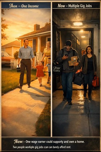 Notice how businesses keep saying they “can’t find workers” while paying less than ever?One generation ago, one person with a regular job could buy a house, support a family, and still have something left over.Now it takes two adults working multiple gig jobs just to afford rent.The math didn’t change by accident.