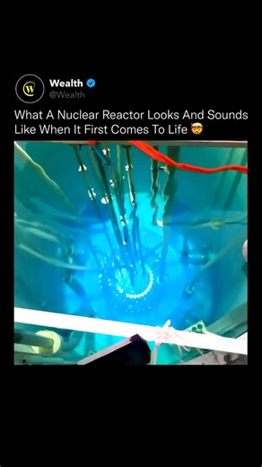 Wealth on Instagram: "When a nuclear reactor first powers on, it glows with an otherworldly blue light, one of the rarest sights on Earth. 😮 That glow is called Cherenkov radiation, a phenomenon that occurs when charged particles travel through water faster than light can move in that same medium. It’s not the light of fire, but of pure energy breaking a physical boundary. First discovered in 1934 by Russian physicist Pavel Cherenkov, the effect was later explained by Ilya Frank and Igor Tamm,