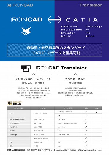 IRONCADのデータ変換ソフトウェア『IRONCAD Translator』（株式会社クリエイティブマシン）のカタログ無料ダウンロード | Apérza Catalog（アペルザカタログ） | ものづくり産業向けカタログサイト