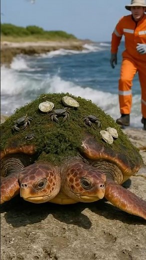 Rare Two-Headed Loggerhead Trapped in Green Algae! We Saved It！🥹#wildliferescue #turtlerescue