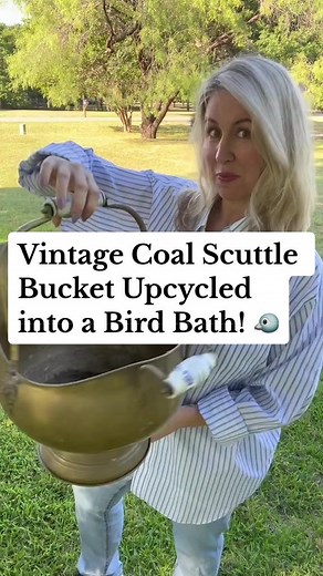 It’s time for this pretty upcycled bird bath to get filled again! What would I Do with That! Vintage coal scuttle bucket gets a new job:) Check out this! #coalbucket #scuttle #sustainabledesign #ecofriendly #upcycle #rework #diy #thriftflip #homedecor #upcycling #upcycle #diy #thriftflip #homedecor #upcycles #rework #upcycling #thriftflip #organize #reuse #recycle #secondhandstyle #transform #oldtonew #upcycleddesign #makers #upcyclersoftiktok #makersoftiktok #upcycling #sustainableliving #susta
