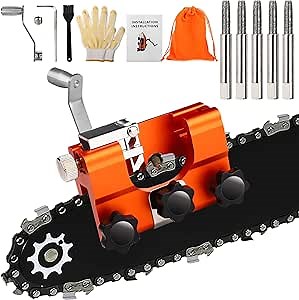 Chainsaw Sharpener 2024 Upgrade Version Faster Chain Saw Sharpening Jig Kit Hand Cranked Portable Tool with 5 Sharpen Rods, Storage Bag, Gloves, Brushes Suitable for Most Kinds of Chainsaw