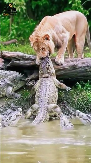 اسد يهاجم التمساح بلا رحمة 🦁 #Shorts