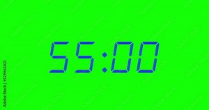 Simple 60 seconds (1 minute) digital alarm clock countdown timer. Navy digits on green screen chroma key colour display.