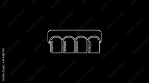 White line Dentures model icon isolated on black background. Teeth of the upper jaw. Dental concept. 4K Video motion graphic animation