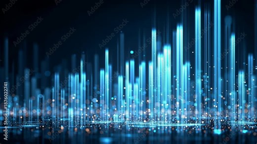 Digital value creation glowing blue light bars particles abstract space futuristic data