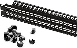 iwillink Blank 48-Port Keystone Patch Panel, 2U 19'' Rackmount/Wallmount with Metal Housing, Includes 24 Blank Inserts for Custom AV/Data Setups