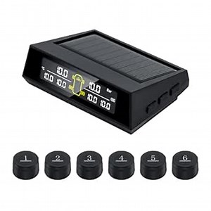 Tire Pressure Monitoring Systems TPMS Sensor Wireless Solar Power Real Time Detect 6 Tire Sensors Digital LCD Display RV Auto Security Alarm for Car RV Trailer Truck Tow Motorhome