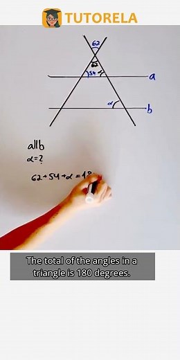 Calculate Angle α in Parallel Lines: Using 62° & 54° #Math #ParallelAndPerpendicularLines #Angles