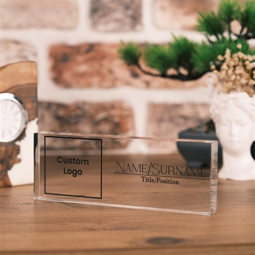 Personalized Acrylic Company Logo Name Plate, Wooden Stand - Etsy