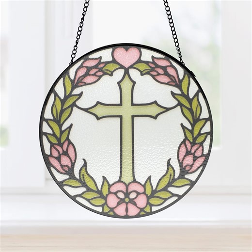 Artisan Black Frame Stained Glass Cross, Blessed Love Commemorative Baptism Gift, Sacred Art - Etsy