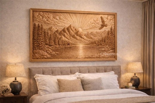 Paisaje CNC 3D STL - Bajorrelieve para fresadora CNC - Arte mural de madera natural - Descarga digital - Lago de montaña - Etsy España