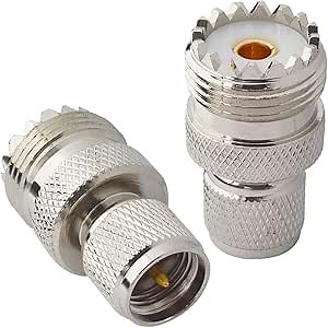 onelinkmore UHF Adapters Mini UHF Male to UHF Female SO239 PL259 Connector RF Coax Adapter Pack of 2