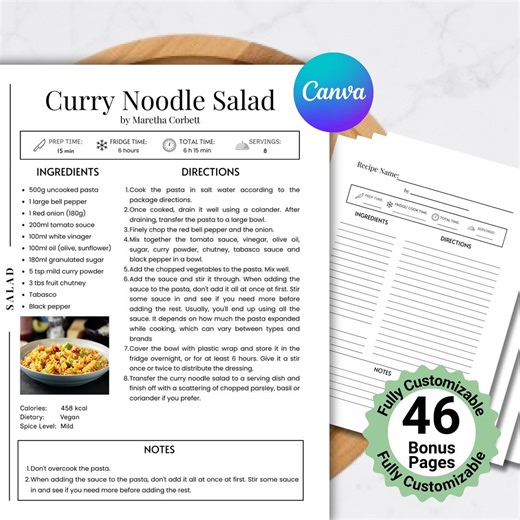 Customizable Minimalist Recipe Page Template, Printable Recipe Book Pages, Canva Digital Downloads Bundle, Green - Etsy