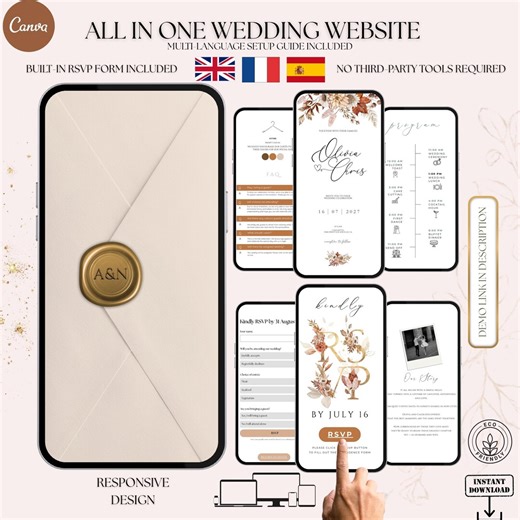 Fall Autumn Wedding Website Template, Clickable RSVP, Multilingual (canva Editable, Digital Download) - Etsy
