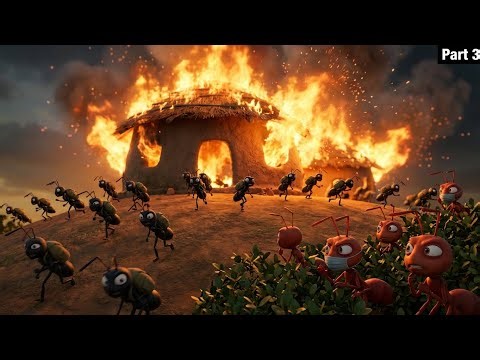 “Part 3: Burning Ant Colony – Red vs Black Ants Epic Battle in Cartoon Jungle”
