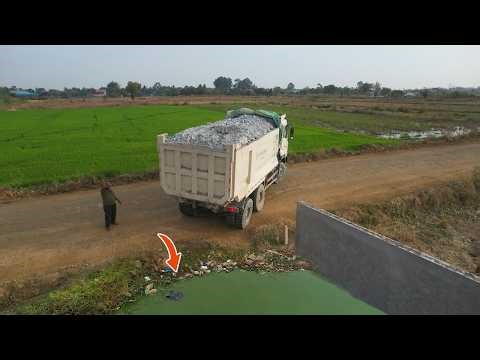 Impressive Talented Operator Process Using Dump Truck 25.5Ton Fill Stone Soil & Dozer Pushing