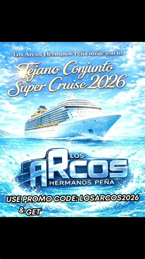 ALLL ABOARDDD!!! LETS CRUISE!!! Use Promo Code:LosArcos2026 & get your Free Tee! Hop on www.tejanocruise.com to book your cruise, today 🚢 Vamonos 🕺🏽#losarcoshermanospeña #tejanoconjuntosupercruise2026 #cruise #free #promocode