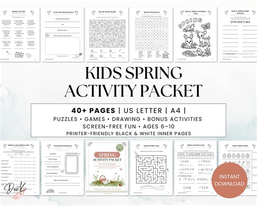 Spring Break Activity Packet for Kids | 40+ Printable Puzzles, Games & Brain Teasers | Travel Printables | Homeschool Fun | Ages 6–10 - Etsy Australia