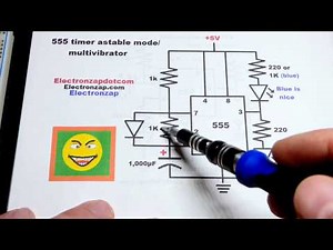 555 timer astable mode multivibrator circuit with oscilloscope measurements with output LEDs