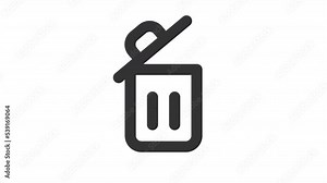 Animated trash can line ui icon. Delete button. Recycle bin. Seamless loop HD video with alpha channel on transparent background. Outline isolated user interface element motion graphic animation