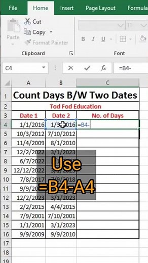 Count Days between Two Dates in Excel - Tips & Tricks from ‪@todfodeducation‬