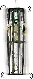 40" LED & Sound Activated Shaking Skeleton in Cage Halloween Prop Standard