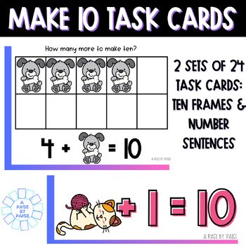 Cat and Dog Make 10 Task Cards - Friends of 10 | Make Ten Math Facts