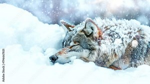 Scene of a wolf sleeping, animated illustration motion video repeating 4k
