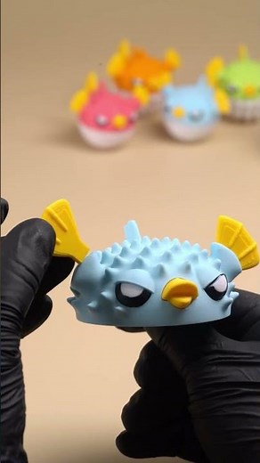 3D printed Angry Puffer Fish Keychain #cute #cults3d