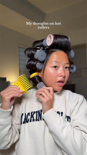 Abigail Lin on Instagram: "For anyone wondering the all gray hot rollers are from Hairitage & the yellow/gray hot rollers are from Dry Bar! OH! and the texture spray that I used is the Oribe one but you can use whichever one you like best! 😊✨🤍 #hair #hairinspiration #hairinspo #hairofinstagram #hairtips #hairvideo #hairoftheday #hairstyle #hairideas #hairtutorial #hotrollers"