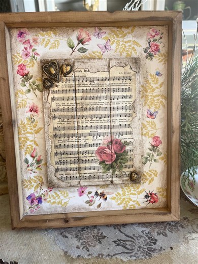Vintage Style Antiqued Love Song Music Sheet With Pink Yellow Floral in Wood Frame Sign Home Wall Decor: Valentines Day Shabby Chic Bohemian - Etsy