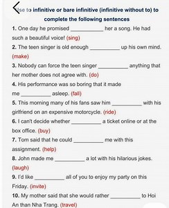 Use to infinitive or bare infinitive (infinitive without to) to... | Filo