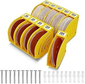 6 Inch Sanding Disc Storage Box, Sandpaper Organizer with 10 Bins – Space-Saving Storage Rack, Offset Snap-On Connection, Grit Classification, Efficient Organization, Yellow