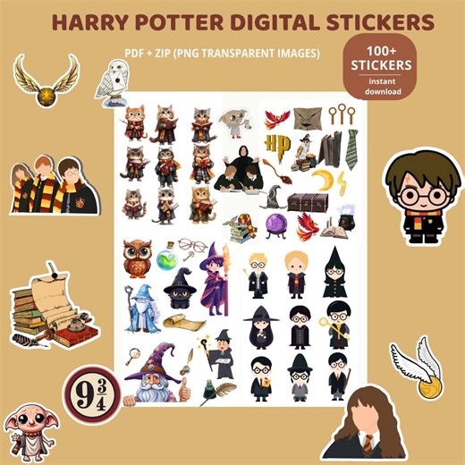 Vintage Harry Potter Stickers: 100  Designs for Scrapbooking (digital Download) | Hermione Granger Stickers - Etsy