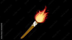 video animation of fire torch cartoon, on a transparent background with zero alpha channel Stock Video