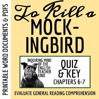 To Kill a Mockingbird Chapters 6 and 7 Quiz | Independent Reading Worksheet