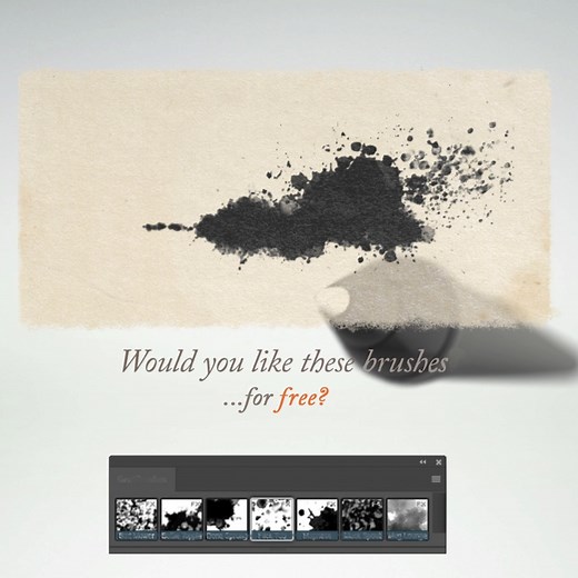 These dynamic, pressure sensitive ink Splatter tools are FREE! right now at GrutBrushes.com/ink-splatter You can use them in: Photoshop (CS5 to CC) • Artstudio Pro • Adobe Fresco • Adobe Sketch (on iPad and even on Android!) They respond to motion and pressure of your stylus so no two splatters will ever be the same. It's as if your stylus has sprung a leak They normally cost a few dollars but I will buy them for you today because I am pretty sure that once you try them, you will like them so mu