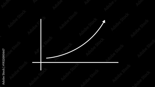 Simple white line graph showing exponential growth on a black background with axes and an upward trending curve with an arrow indicating positive direction and progress Keywords: graph, chart