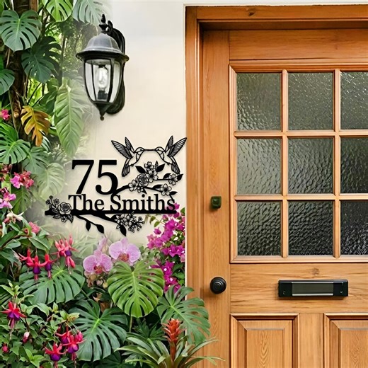 Custom Hummingbird Address Sign, Personalized House Number Sign, Metal Bird Wall Art, Floral Address Plaque - Etsy