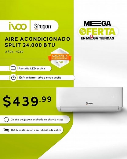 -Modelo: AS24-7050 -Control remoto -Filtro integrado para mayor volumen de aire -Fácil limpieza y mantenimiento -Gas refrigerante R410 -Energía: 220V ¡DISFRUTA DE ESTA MEGA OFERTA EN BARQUISIMETO, CARACAS, MARACAY, VALENCIA Y VALERA! 🥳 Corre a visitarnos y disfruta de precios extraordinarios en un solo lugar ¿Qué esperas para venir y llenar tu carrito? 💚 #IVOOVenezuela #MegaOferta #MegaOfertas #IVOOValencia #IVOONaguanagua #IVOOCaracas #IVOOMérida #IVOOLechería #IVOOPuertoOrdaz #IVOOBarquisime