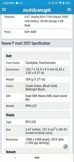 Huawei P smart 2021 Specs