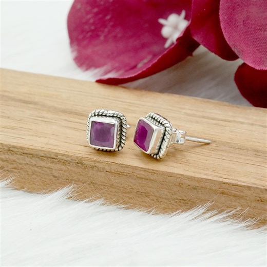 Natural Ruby Sterling Silver Earrings: July Birthstone - Etsy