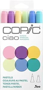 Copic Ciao Pastel Alcohol Markers 6 Colors Dual Brush Tip Art Marker for Adults/Teen Artists & Creators, Permanent Blendable Sketch Markers for Coloring Drawing & Illustration Art - Pastel Color Set