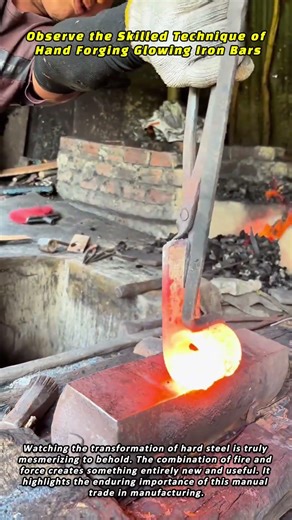 Observe the Skilled Technique of Hand Forging Glowing Iron Bars
