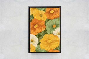 Retro 70s Groovy Floral Canvas Print, Orange and Green Flower Power, Vintage Hippie Art - Etsy