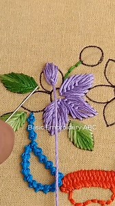 super cute fly stitch purple leaf doodles for beginners basic craft | Basic Embroidery ABC