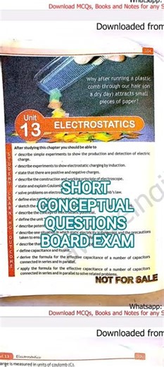 Short Question 9 Answer Class 10 Physics Chapter 13 Electrostatics🔬#slo #mcqs #class10 #numericals