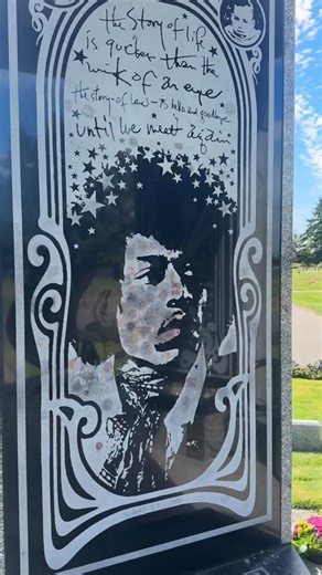 Kurt Deion on Instagram: "Musician Jimi Hendrix died 55 years ago this month — in September 1970 — at just age 27. His grave at Greenwood Memorial Park in Renton, Seattle, was originally marked with a small, flat marker. In 2002, this far more elaborate memorial was erected for the iconic guitarist to call his final resting place. Recorded 8.19.2025. #jimihendrix #areyouexperienced #hendrix #purplehaze #allalongthewatchtower #guitar #27club #rocknroll #rockandroll #musiciansofinstagram #cemetery